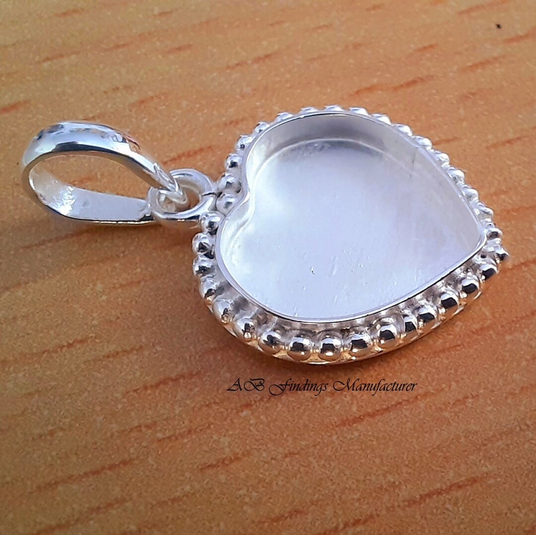 925 Sterling Silver Heart Shape Bezel Setting Bezel Cup Pendant, Blank ...