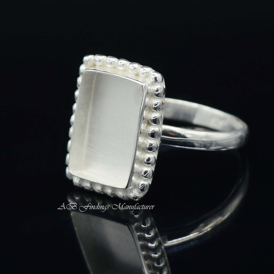 925 Sterling Silver Rectangle Beaded Bezel Cup Ring: DIY Jewelry ...