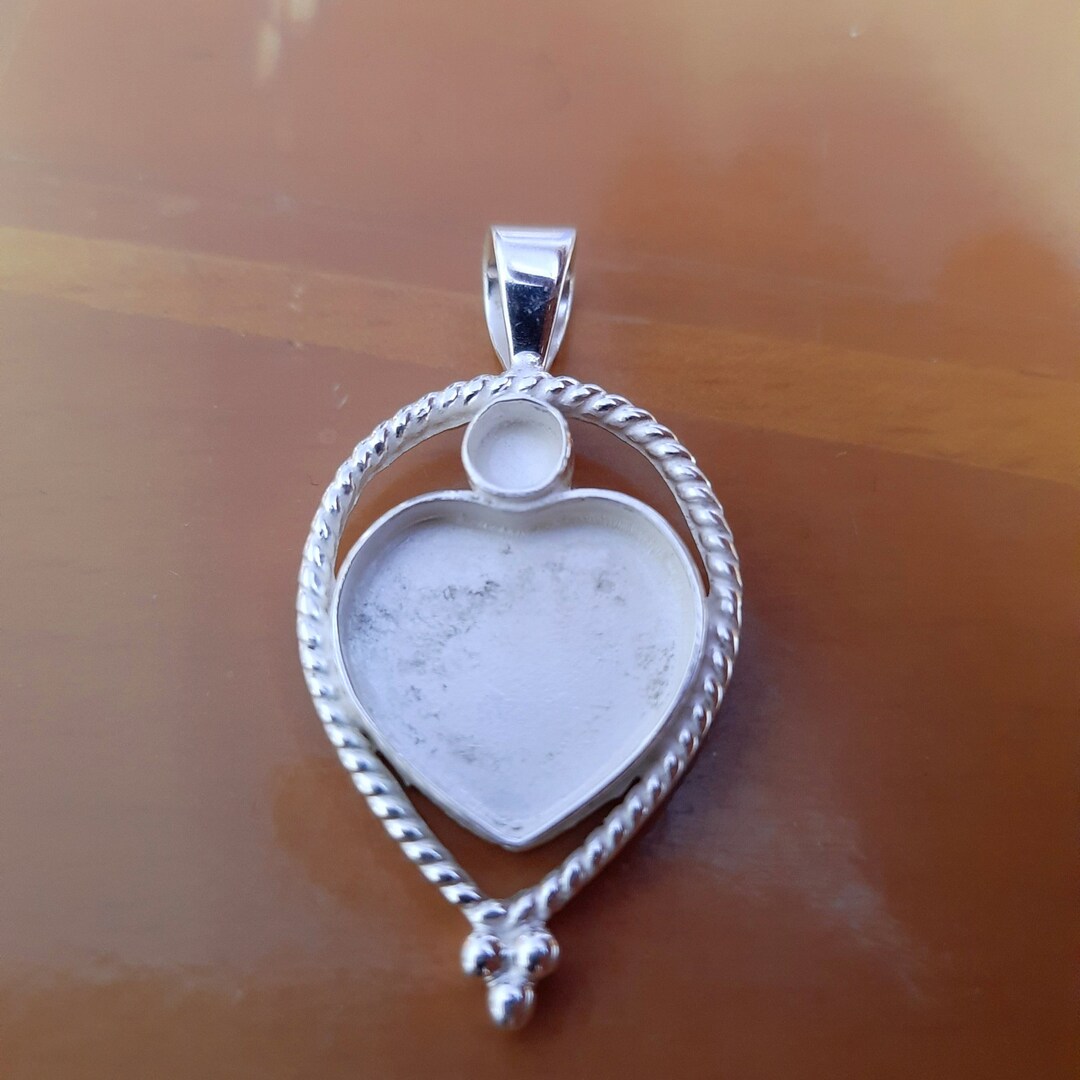 925 Sterling Silver Heart Shape Bezel Setting Bezel Cup Pendant, Blank ...