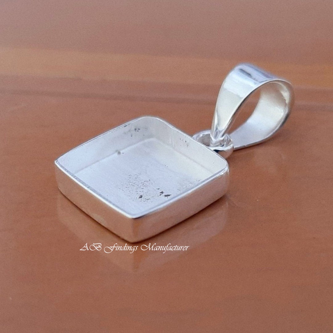 925 Sterling Silver Square Bezel Setting: Cabochon Pendant Blank Breast ...