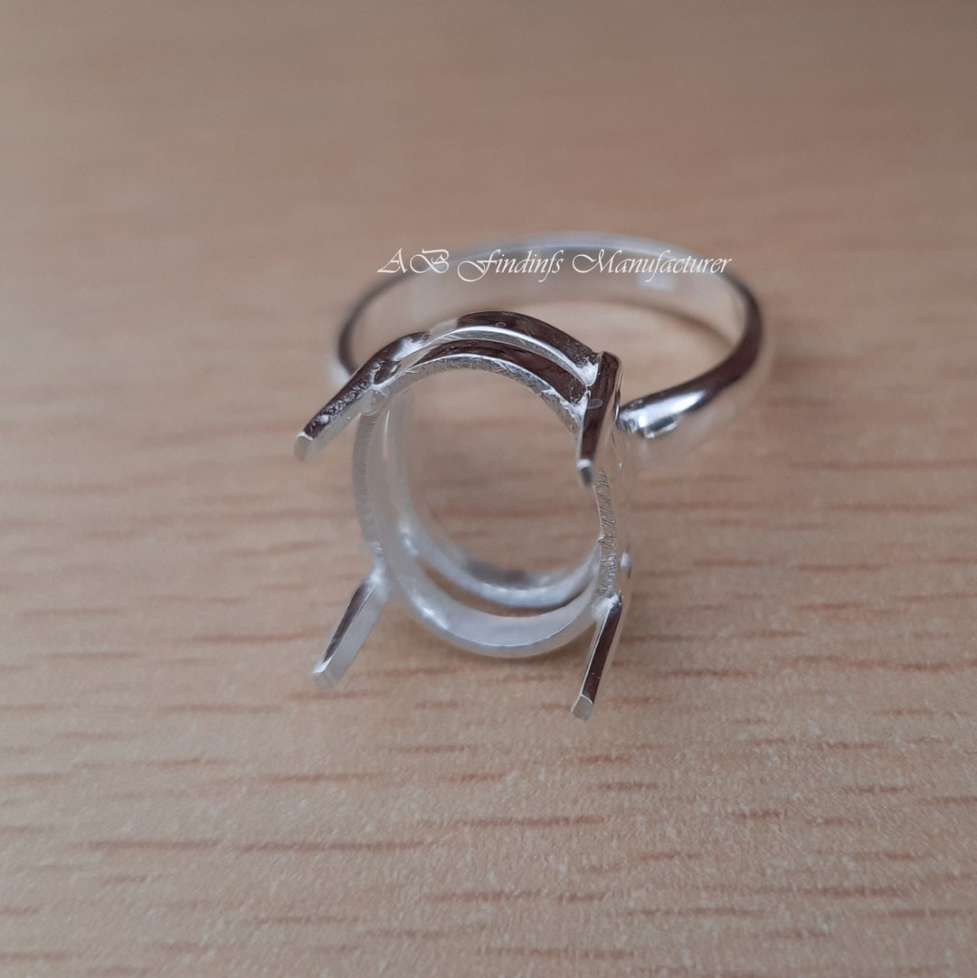 Sterling Silver Oval Stone Ring Setting: Double Layer Collet Prong ...