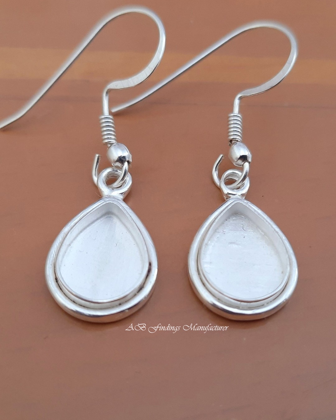 925 Sterling Silver Pear Earring Settings: Handmade Collet, DIY Jewelry ...