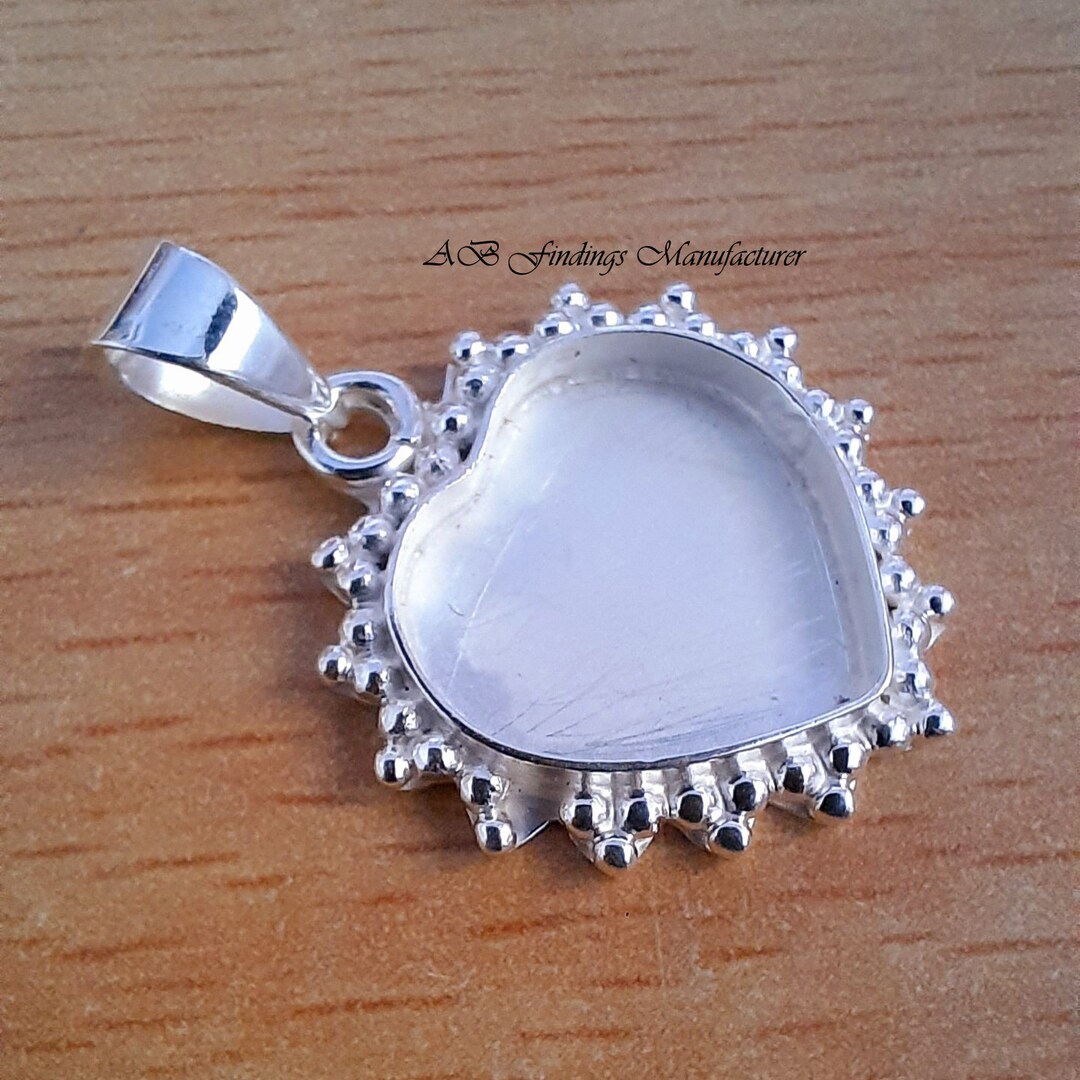 925 Sterling Silver Heart Shape Bezel Qsetting Bezel Cup Pendant, Blank Collet Pendant for Resin ...