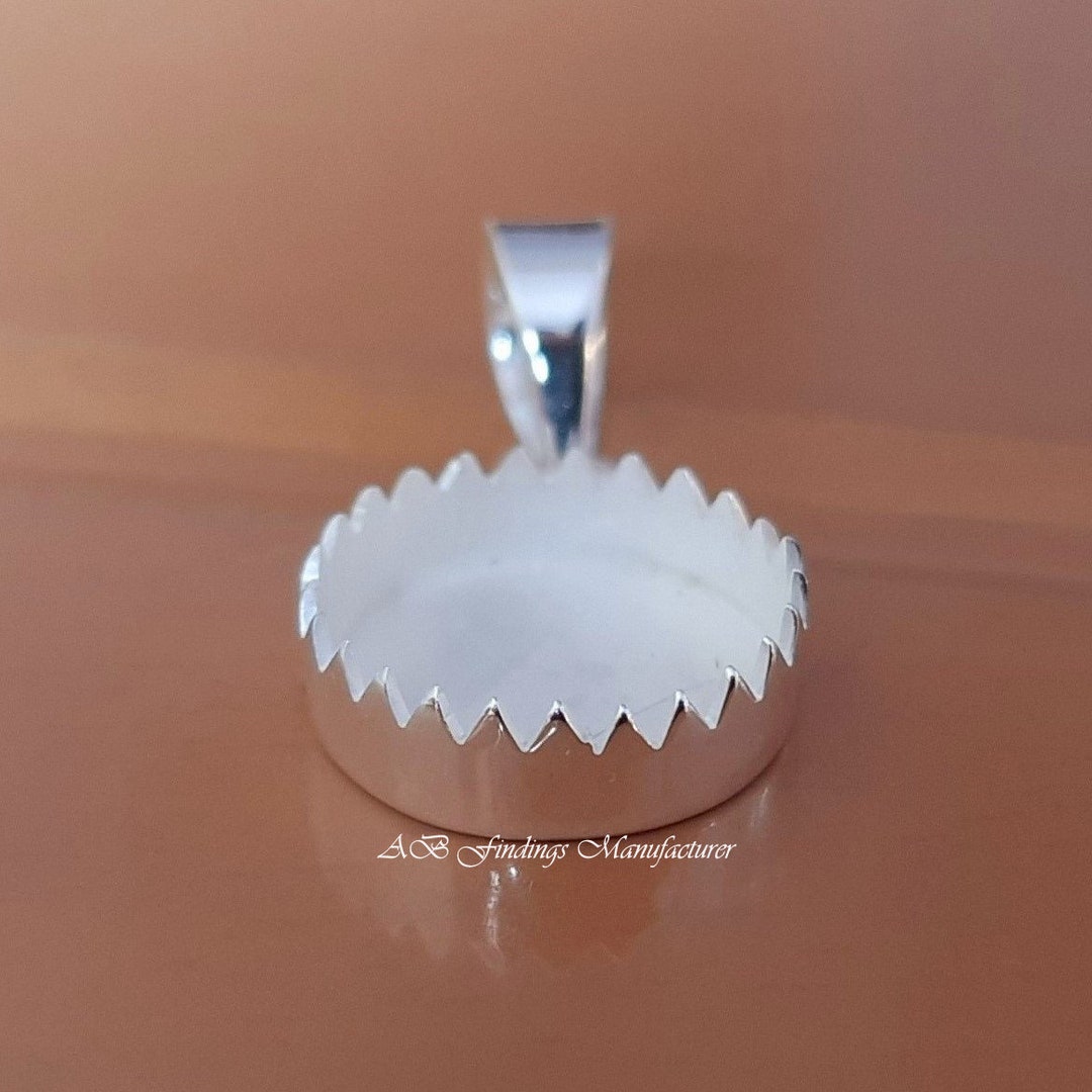 Sterling Silver Serrated Bezel Pendant Blank: Round Cabochon Setting ...