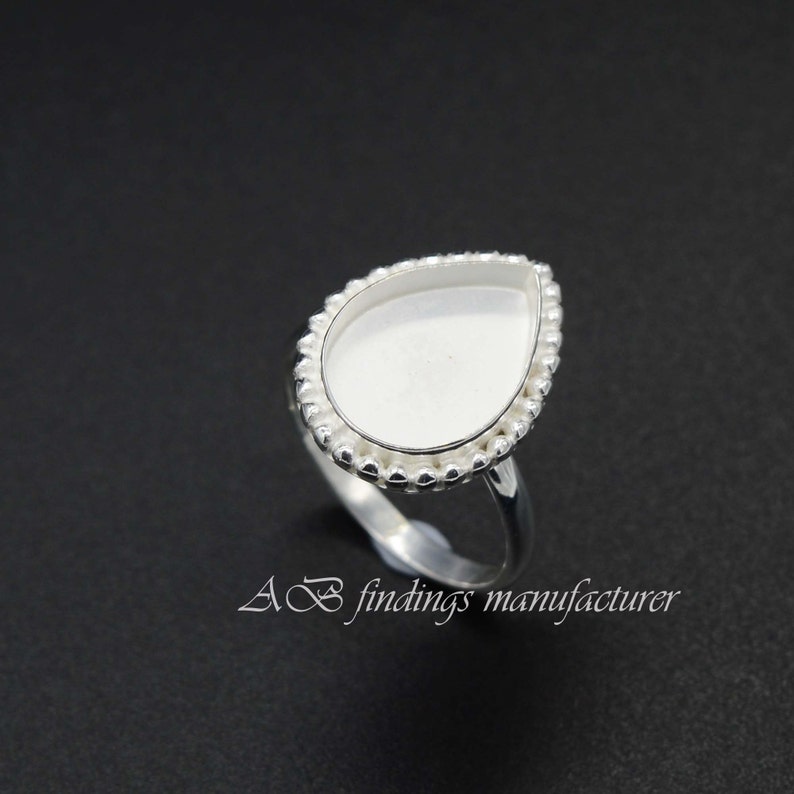 925 Sterling Silver Pear Setting Beaded Bezel Cup Ring Blank | Etsy
