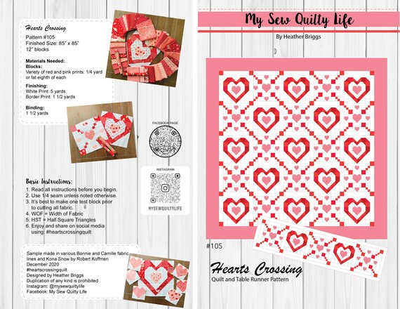 Hearts Crossing Quilt and Table Runner PDF Pattern | Etsy