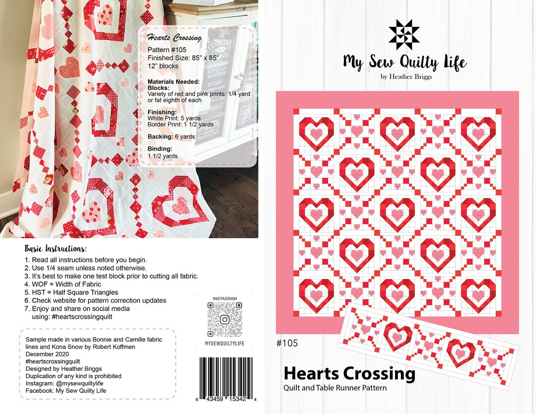 Hearts Crossing Quilt and Table Runner Paper Pattern - Etsy