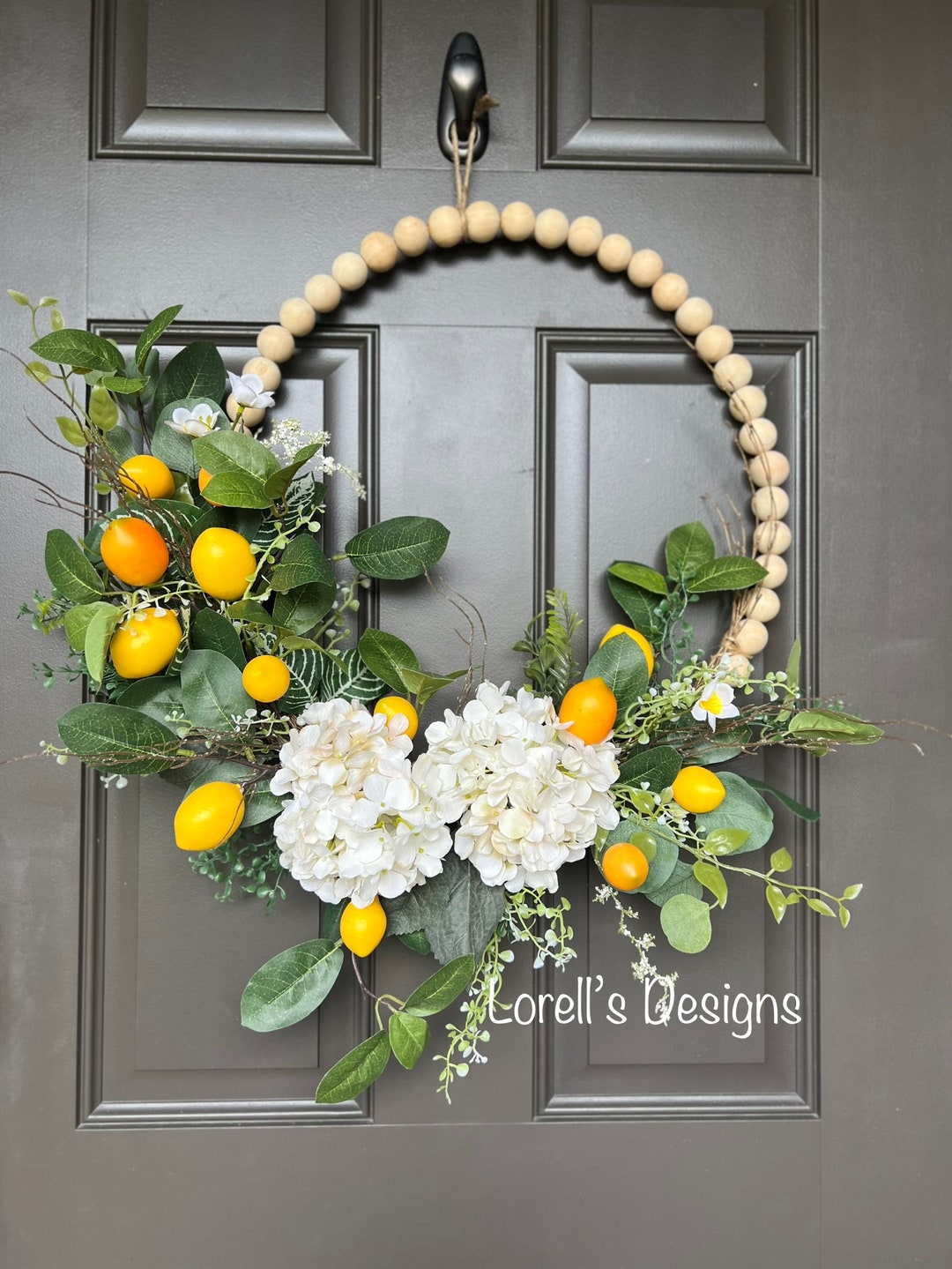 Lemon Wreath, Beaded Wreath, Summer/spring Wreath, Year Round Wreath ...