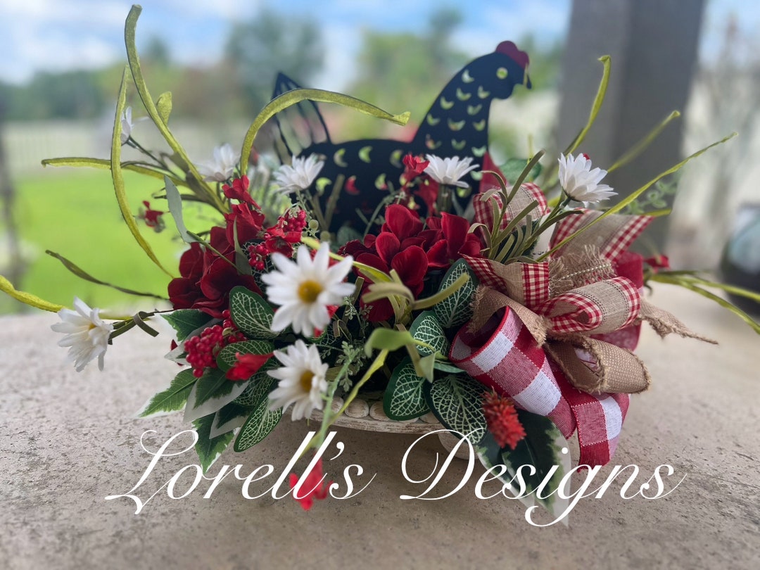 Chicken Centerpiece, Rustic Floral Arrangement, Farmhouse Decor ...