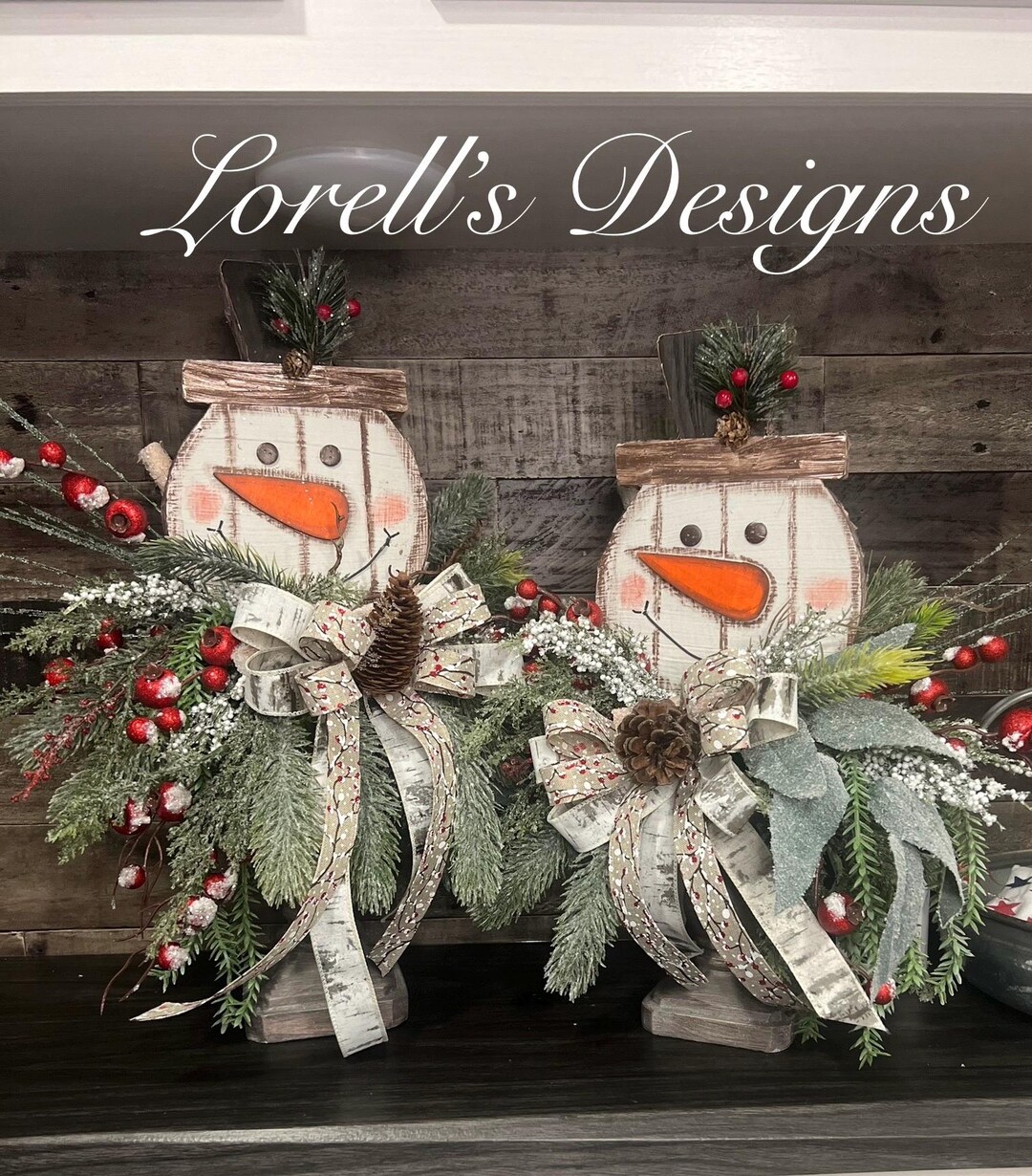 Set of Snowman Candlestick Centerpieces, Festive Holiday Decor, Rustic ...