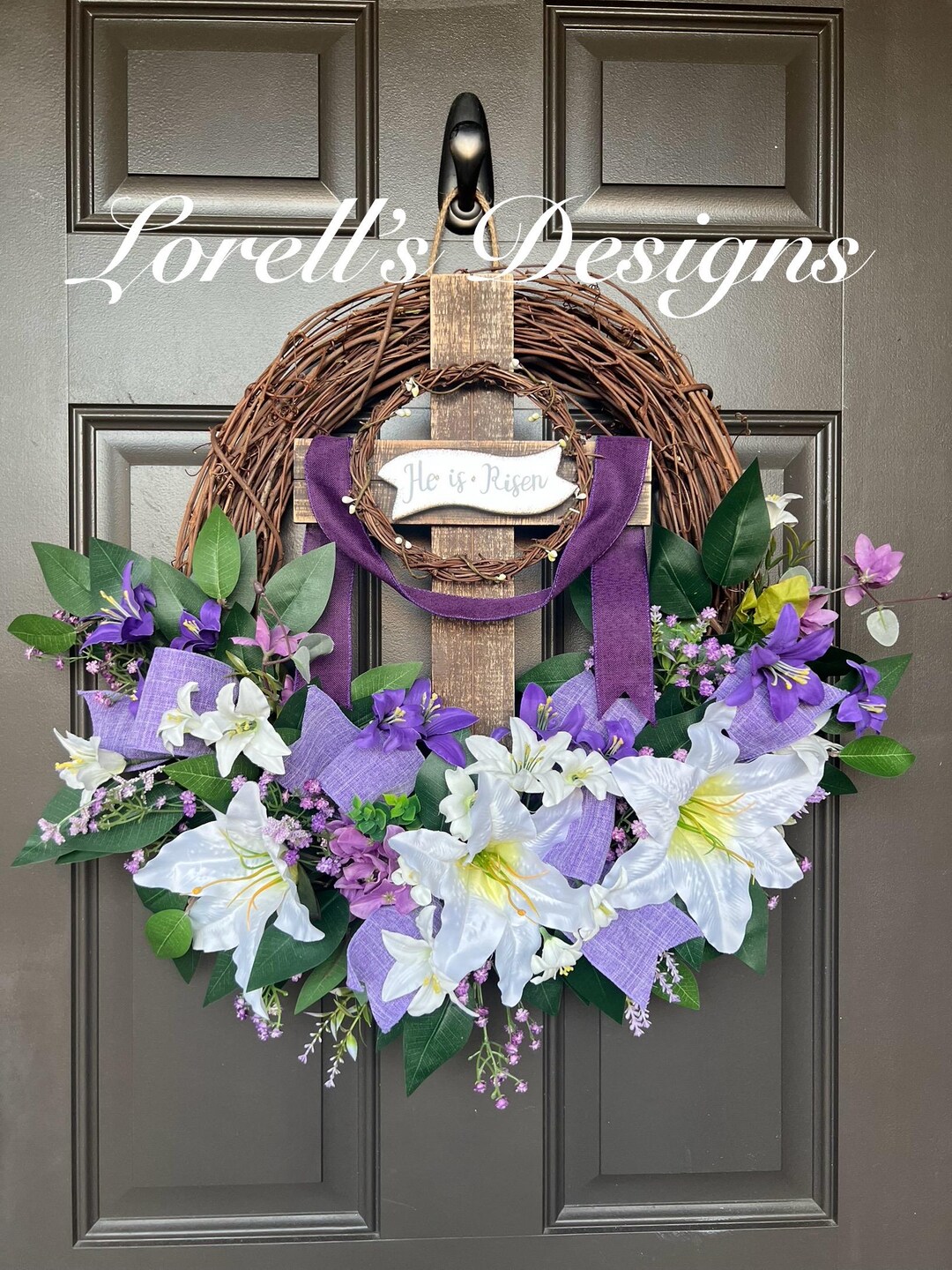 Easter Grapevine Wreath, Cross Wreath, Cross Wreath, Religious, Lilies ...