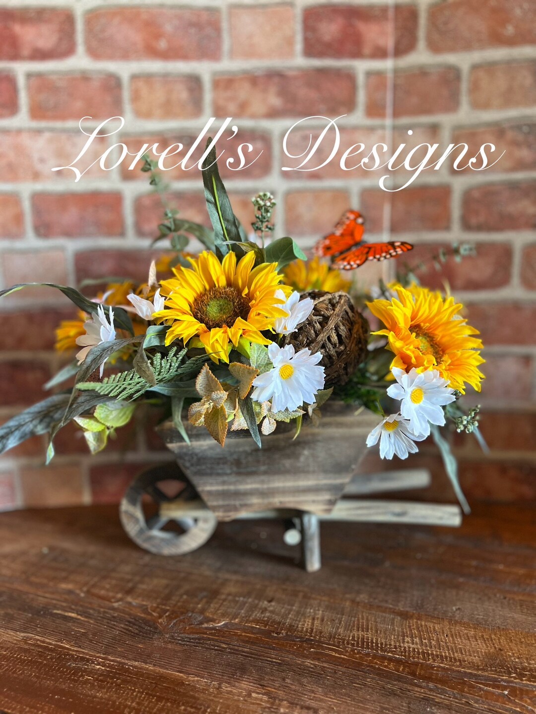 Sunflower Wheelbarrow Centerpiece Floral Arrangement Everyday Table ...
