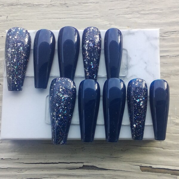 Dark Blue Long Nails - Etsy