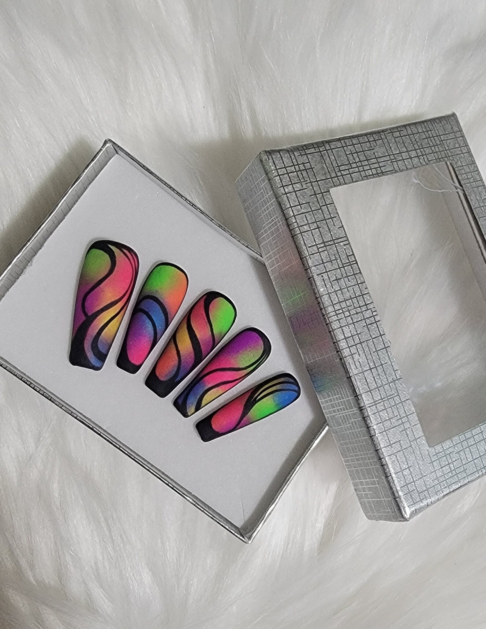 Neon Press-on Nails, Matte Rainbow Press-ons, Glue-on, Handpainted Nail ...
