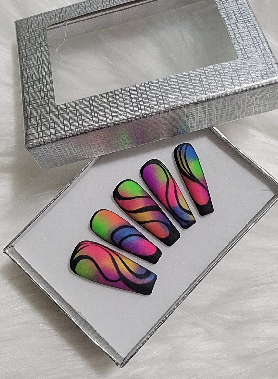 Neon Press-on Nails Matte Rainbow Press-ons Glue-on - Etsy