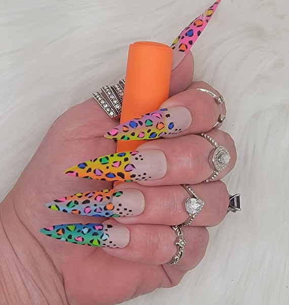 Colorful Cheetah Print Acrylic Nails