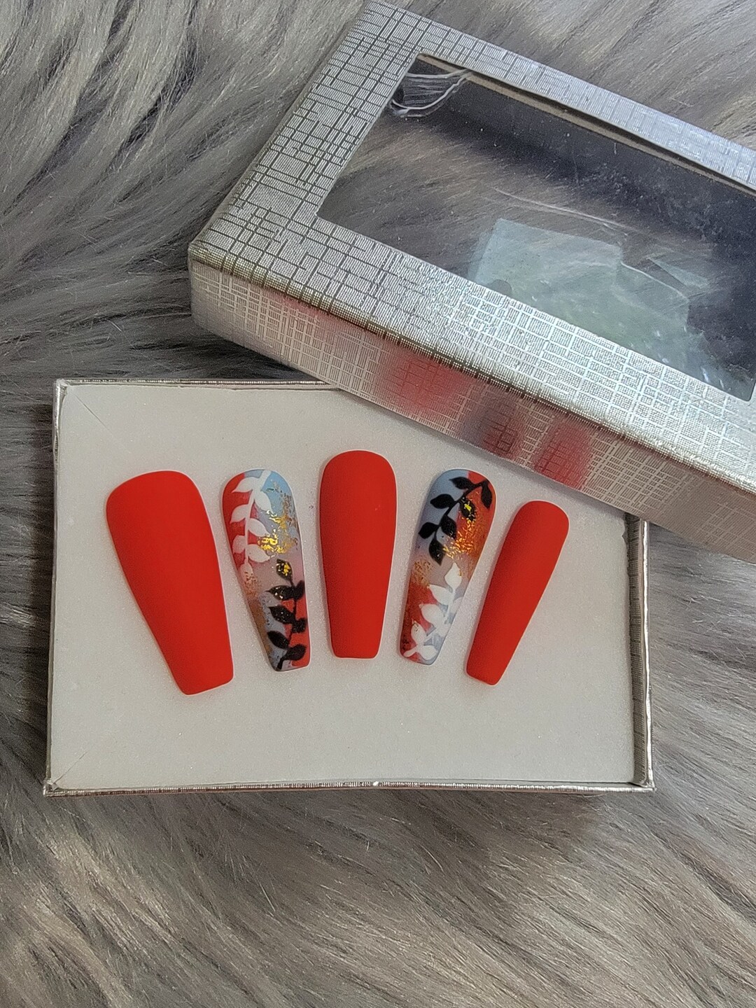 Red Press-on Nails Matte Red Gel Nails Blue Nails Abstract - Etsy