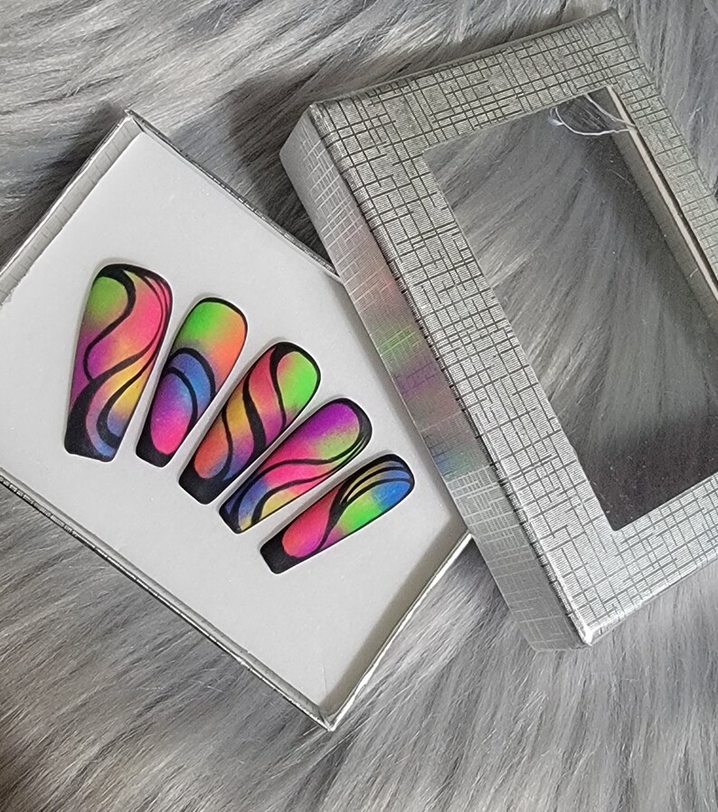Neon Press-on Nails, Matte Rainbow Press-ons, Glue-on, Handpainted Nail ...