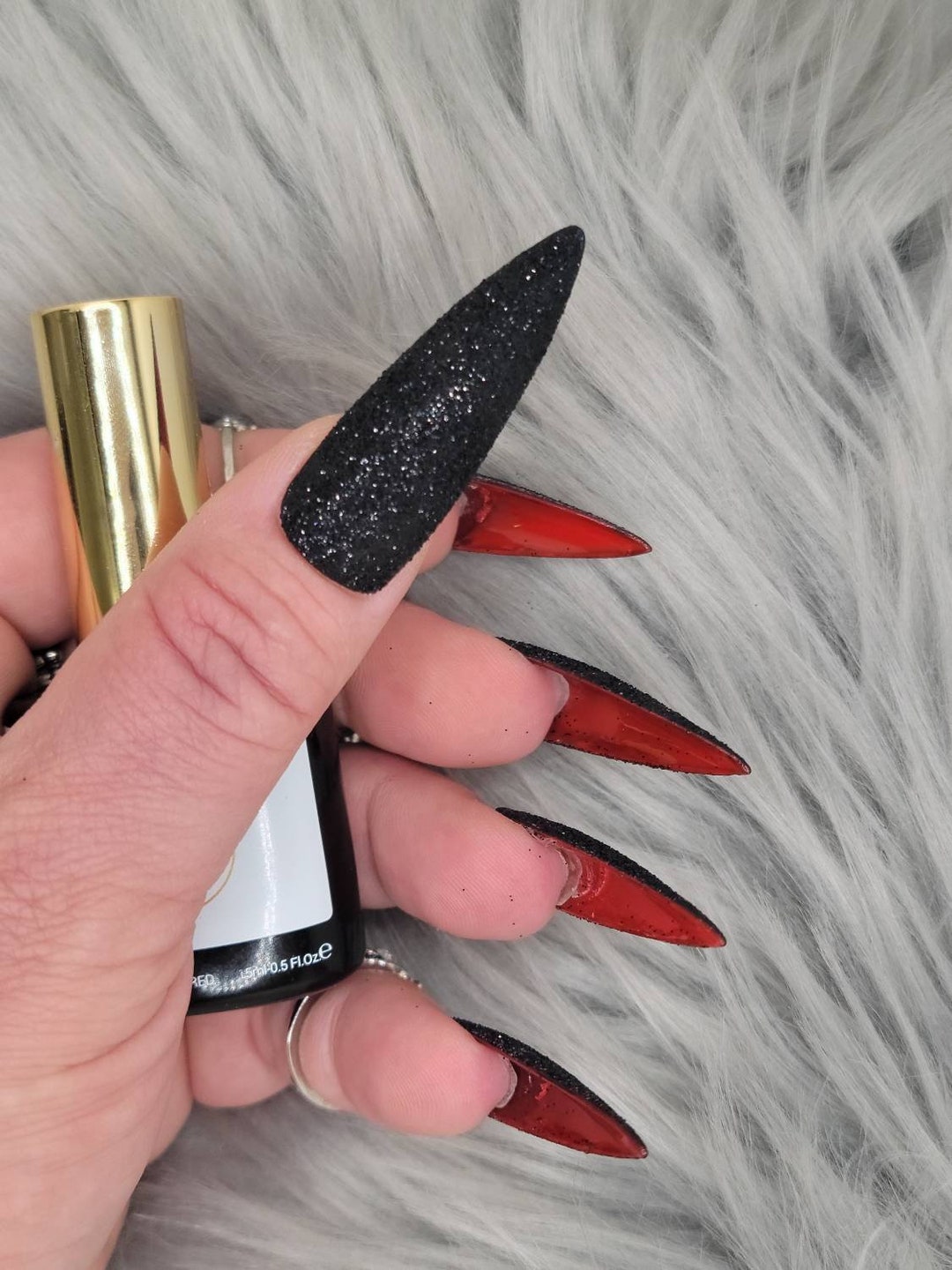 Redbottom Press on Nails, Sugar Glittered Red Bottom Press-ons, Black Nails, Gothic Nails ...