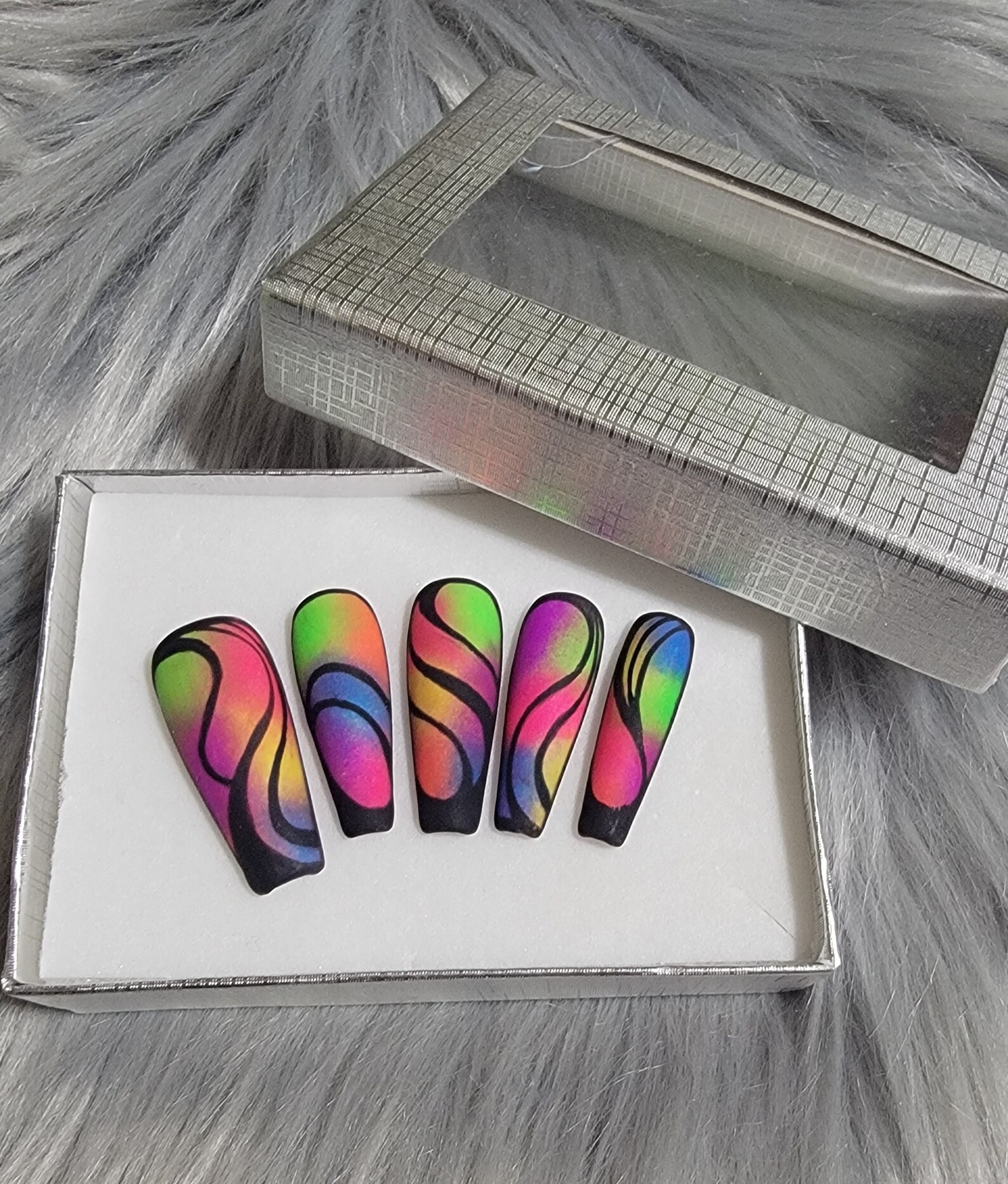 Neon Press-on Nails, Matte Rainbow Press-ons, Glue-on, Handpainted Nail ...