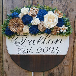 Personalized Wood Flower Door Sign With Name Handcrafted Welcome Sign ...