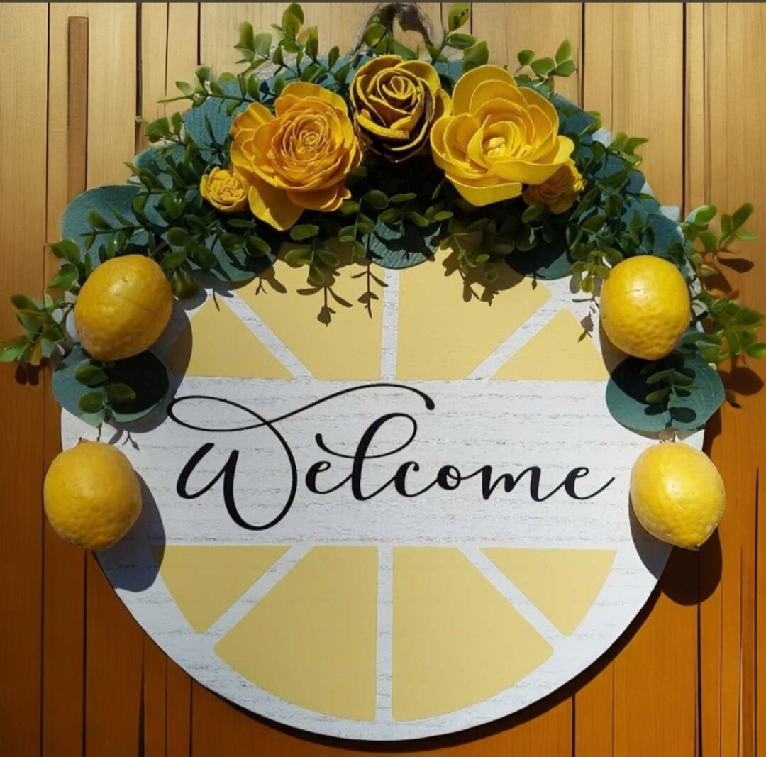 Wood Flower Lemon Welcome Sign - Etsy