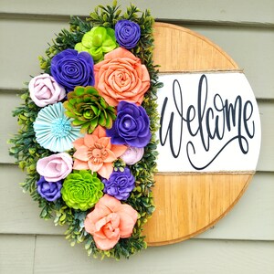 Personalized Wood Flower Door Sign With Name Handcrafted Welcome Sign ...