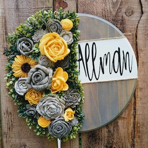 Personalized Wood Flower Door Sign With Name Handcrafted Welcome Sign ...