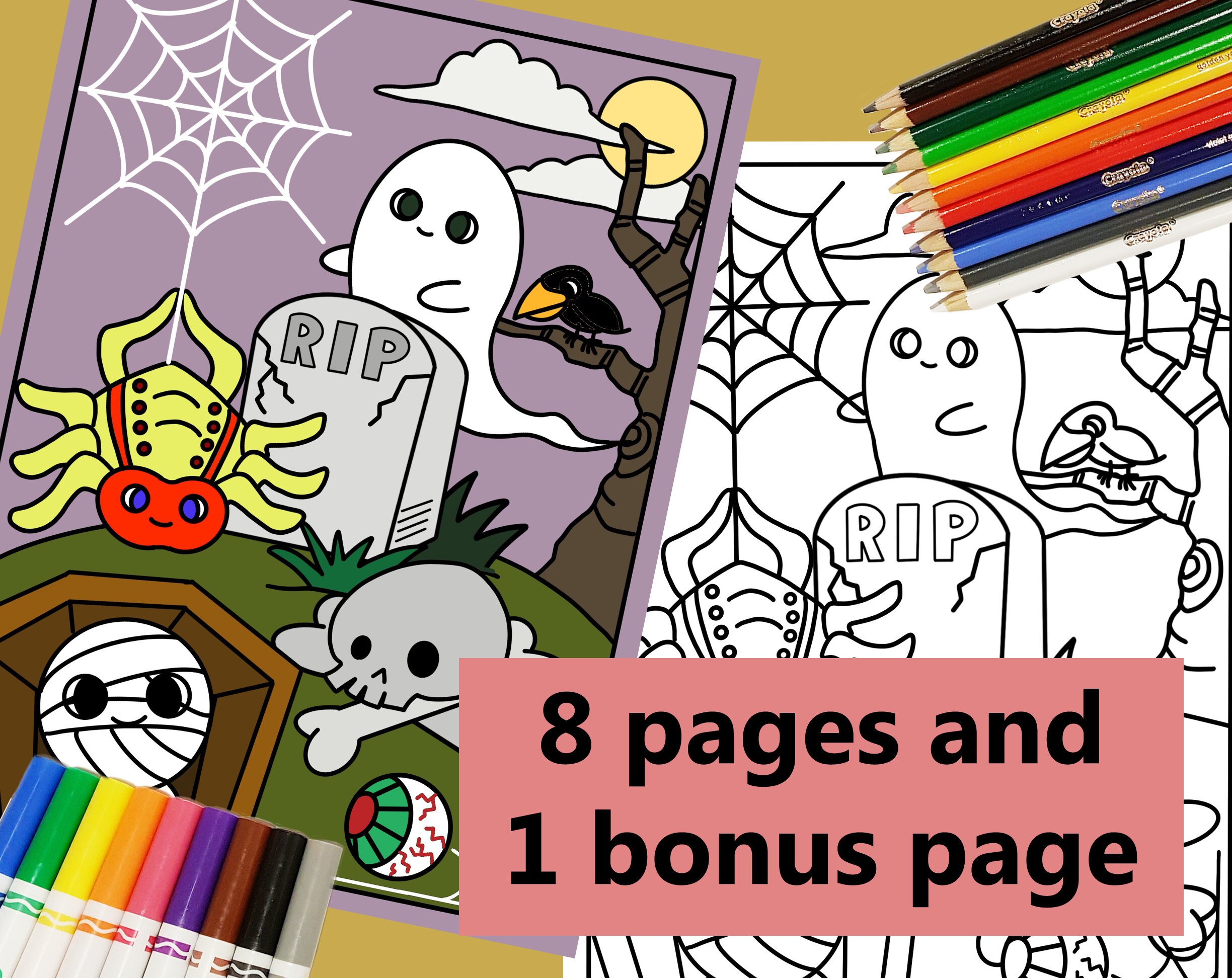 Halloween Coloring Pages for Kids, Halloween Party Activity, Tombstone ...