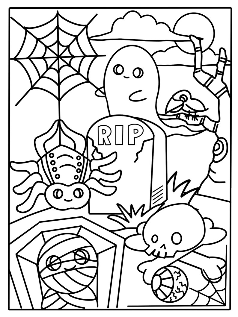 Halloween Coloring Pages for Kids, Halloween Party Activity, Tombstone ...