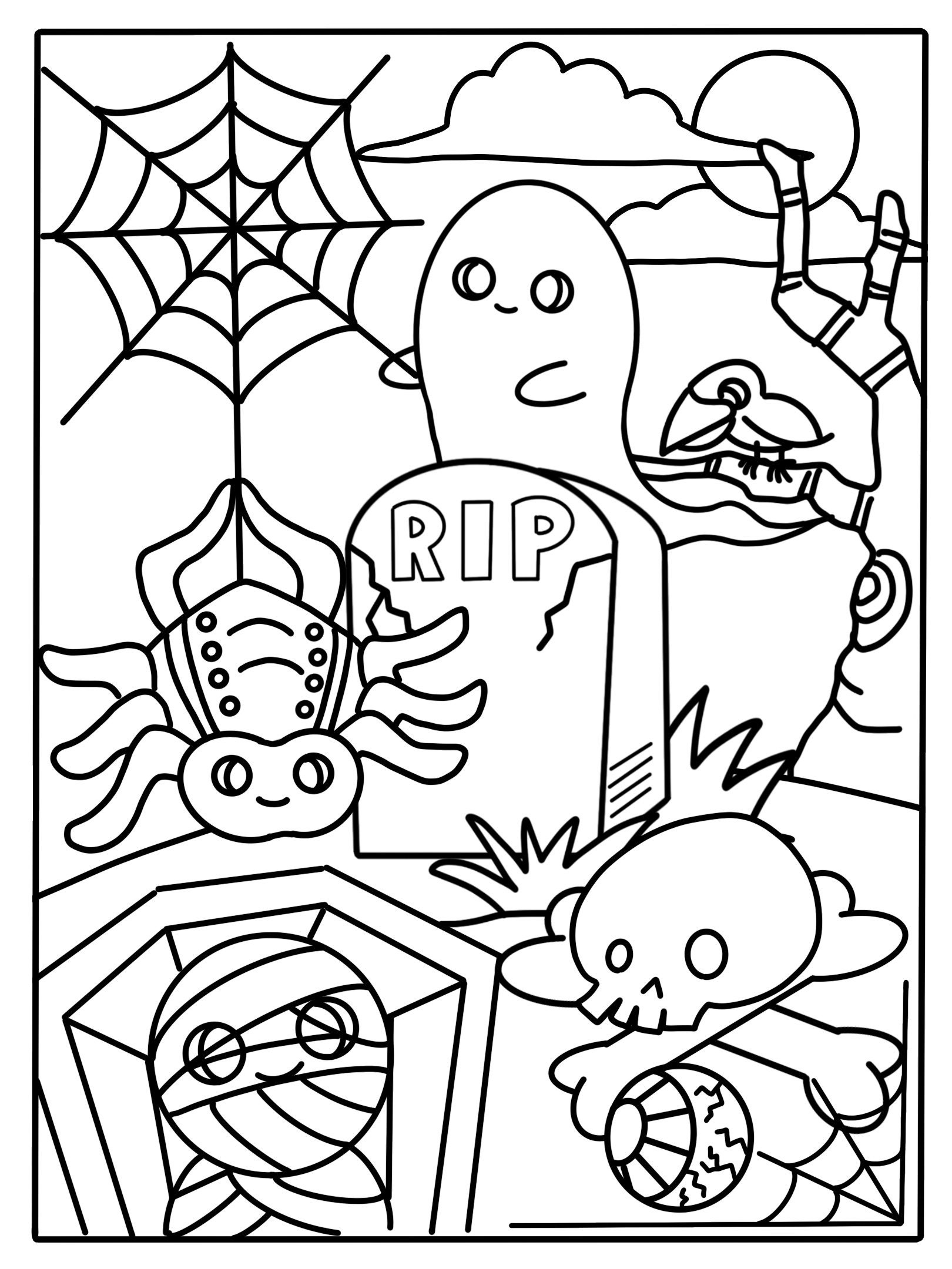 Halloween Coloring Pages for Kids, Halloween Party Activity, Tombstone ...