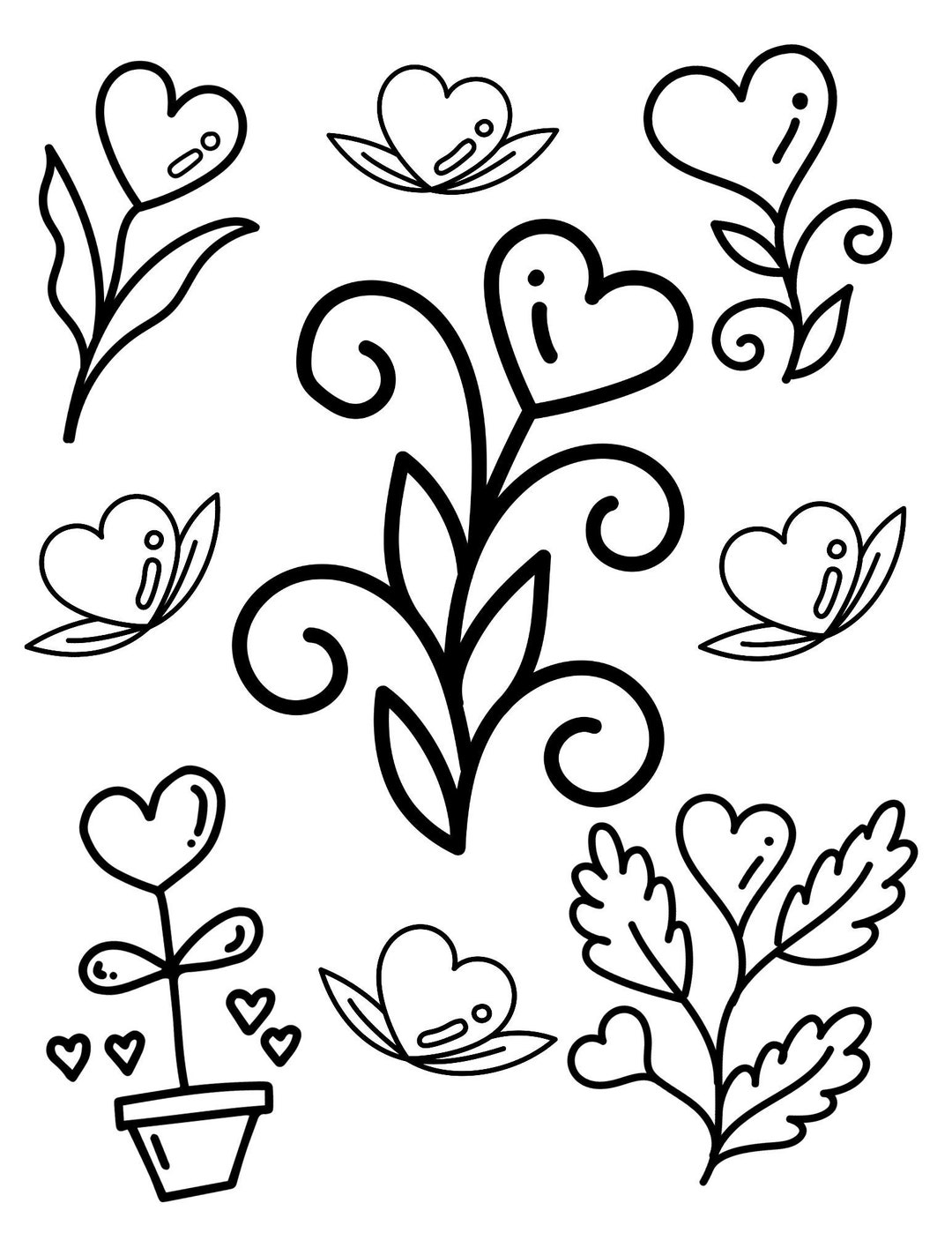 Happy Valentine's Day Flower Printable Coloring Page - Etsy