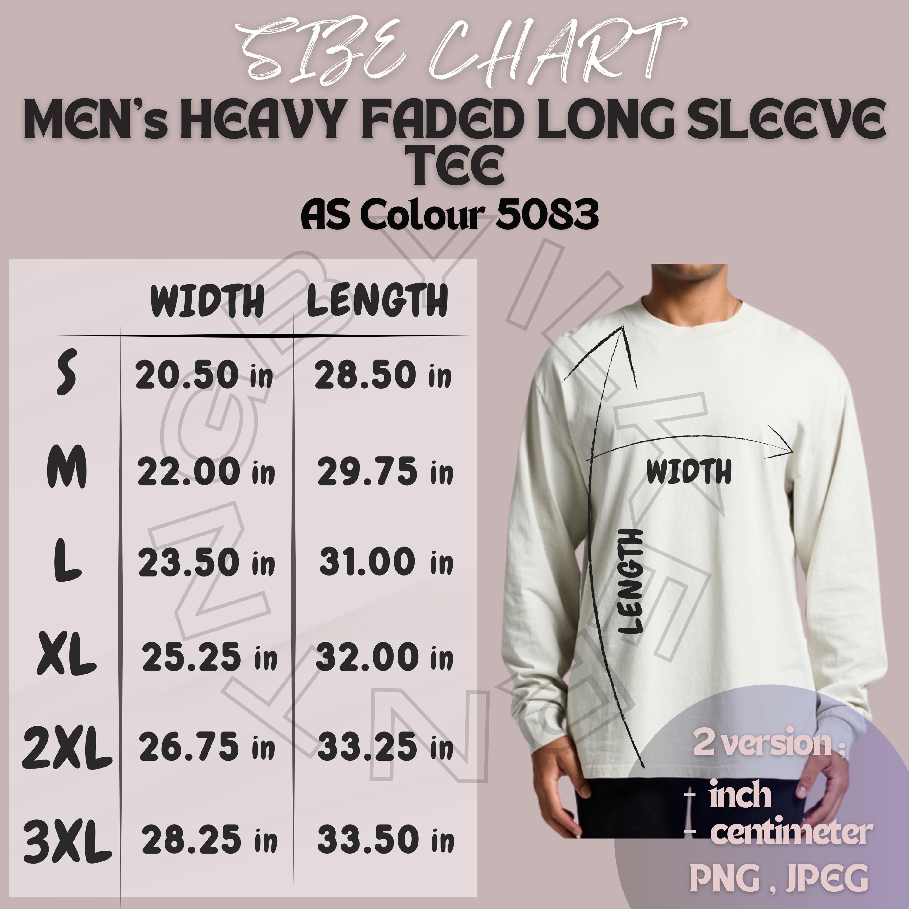 AS Colour 5083 Size Chart | Size Chart for Men's Heavy Faded Long ...