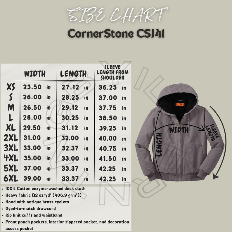 Work Jacket Size Chart I Cornerstone Men's Duck Cloth Hooded Work ...