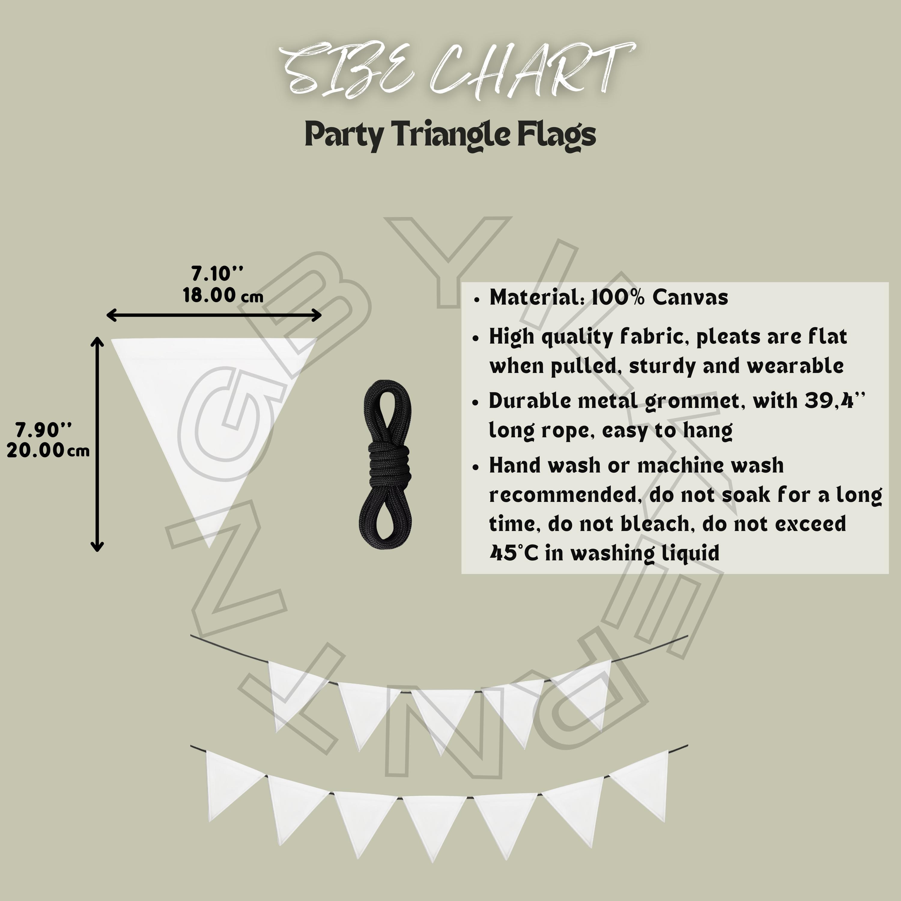 Party Triangle Flags Size Chart I Party Triangle Flags Mockup and Size ...