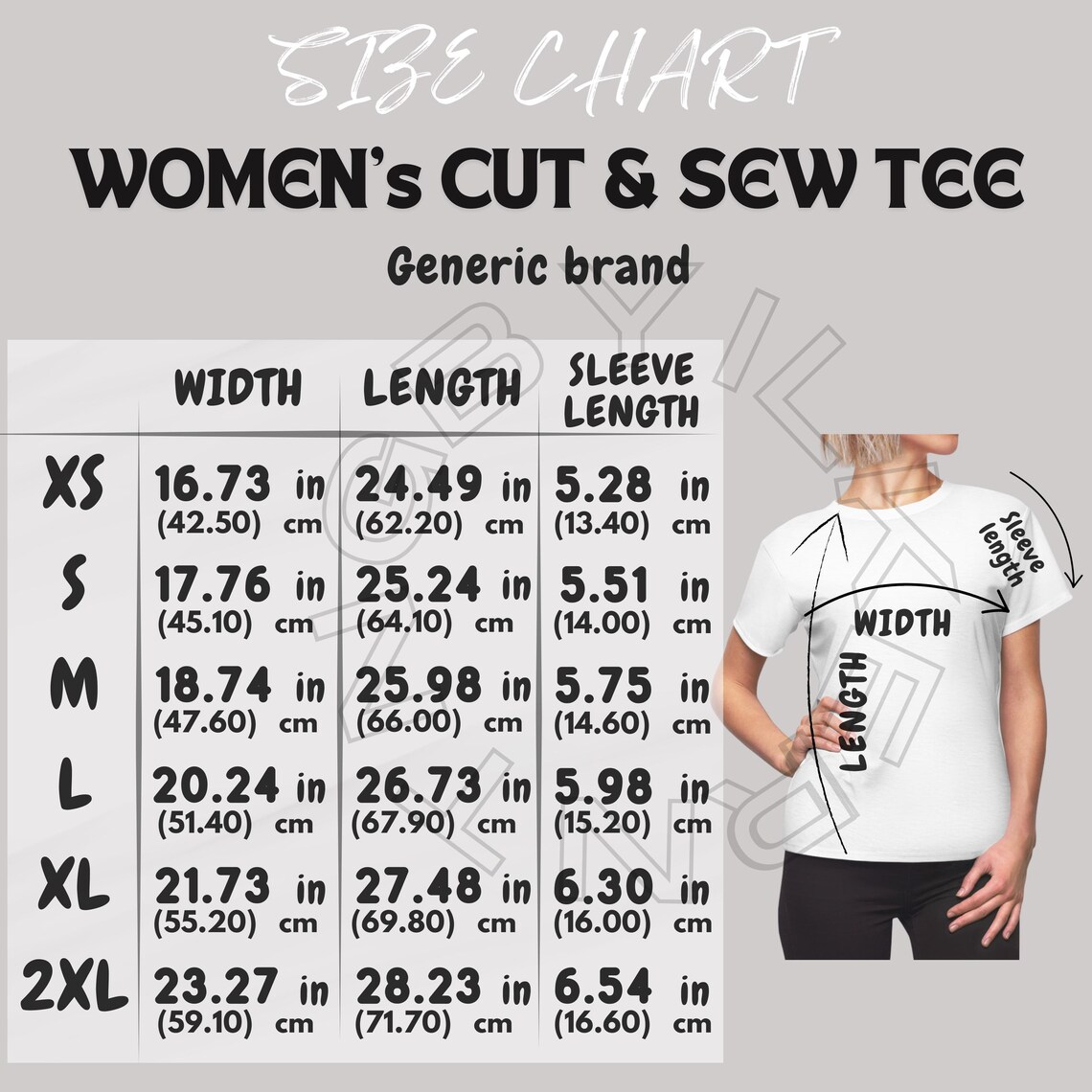 Tee Size Chart I Women's Cut & Sew Tee Size Chart I Womens Cut Sew Tee ...