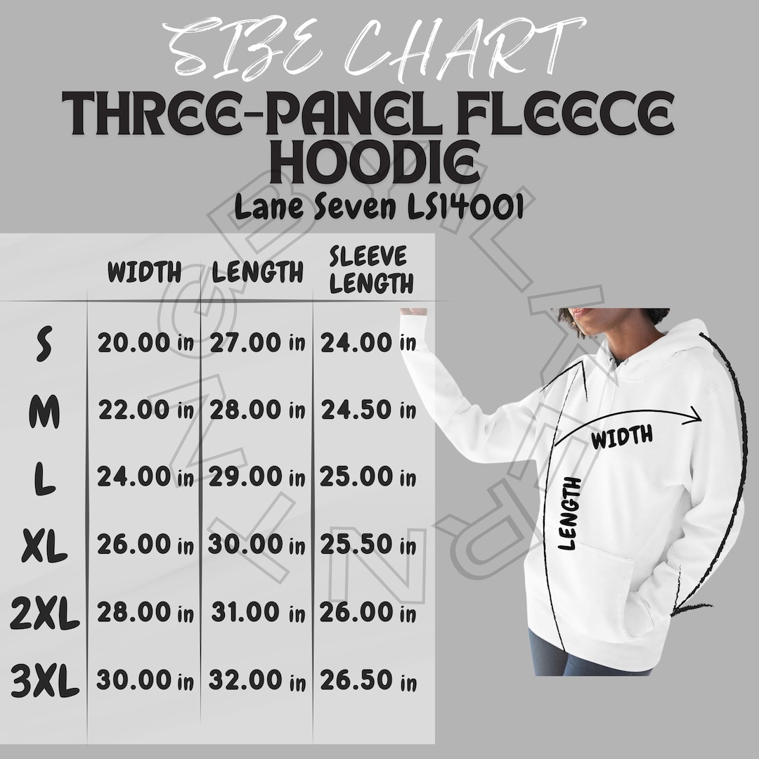 Hoodie Size Chart I Lane Seven LS14001 Size Chart I Size Chart | Three ...