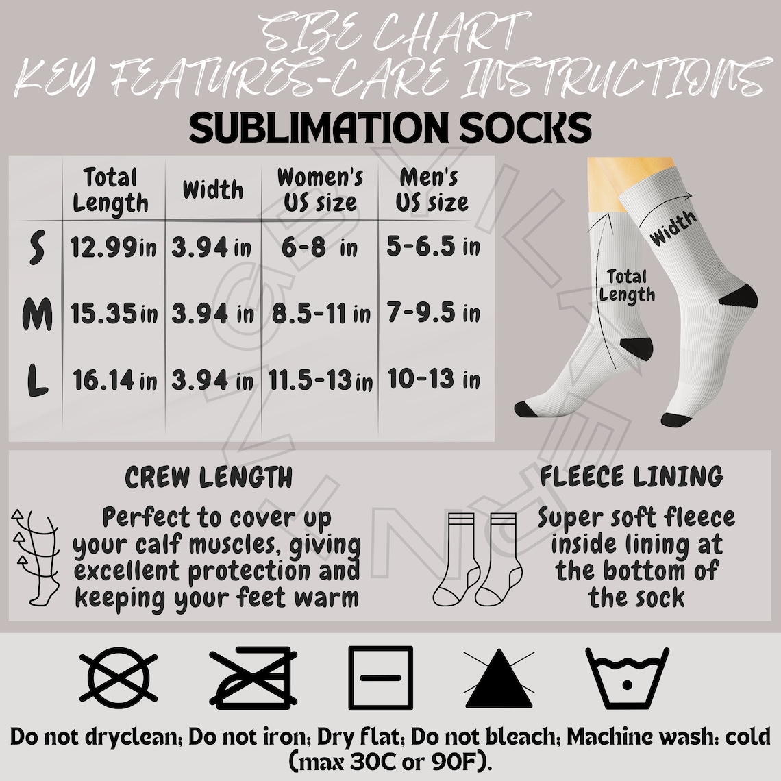 Sublimation Socks Size Chart | Sublimation Socks Key Features and Care ...