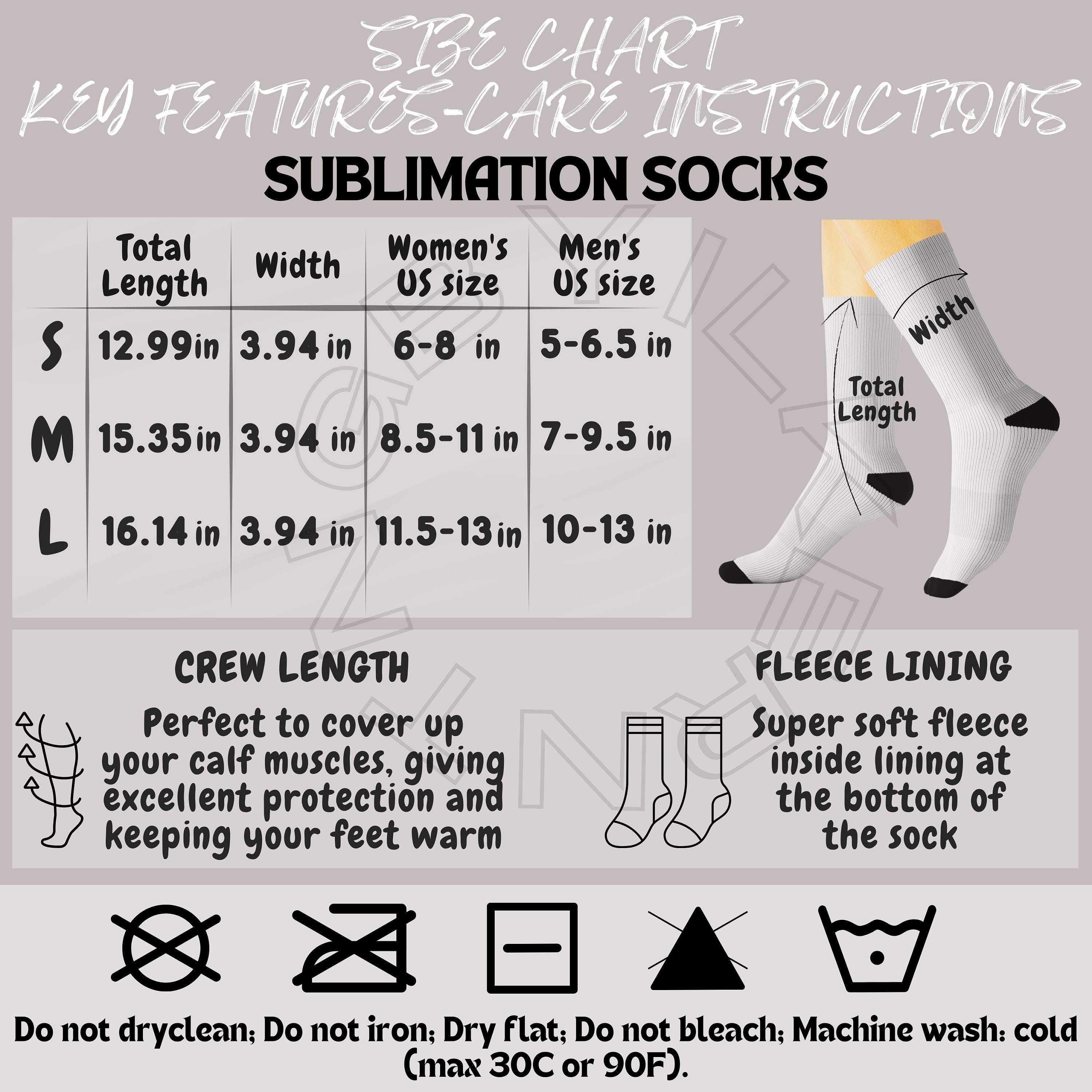 Sublimation Socks Size Chart | Sublimation Socks Key Features and Care Instructions ...