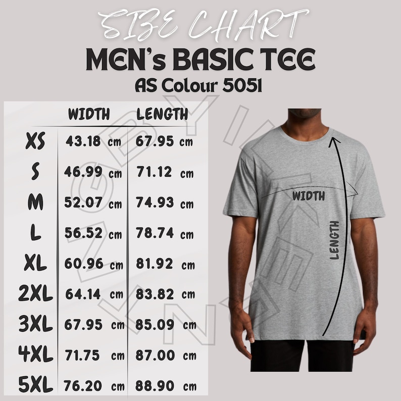 Tee Size Chart I Men's Basic Tee Size Chart I AS Colour 5051 Size Chart ...
