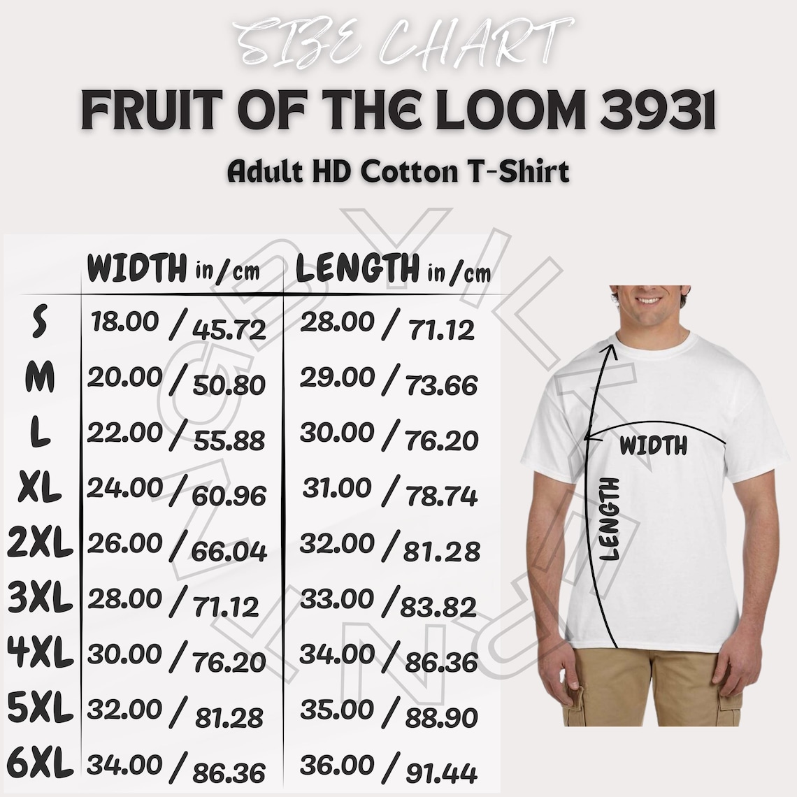 Fruit of the Loom 3901 Size Chart | Size Chart for Adult HD Cotton T-shirt | Fruit of the Loom ...