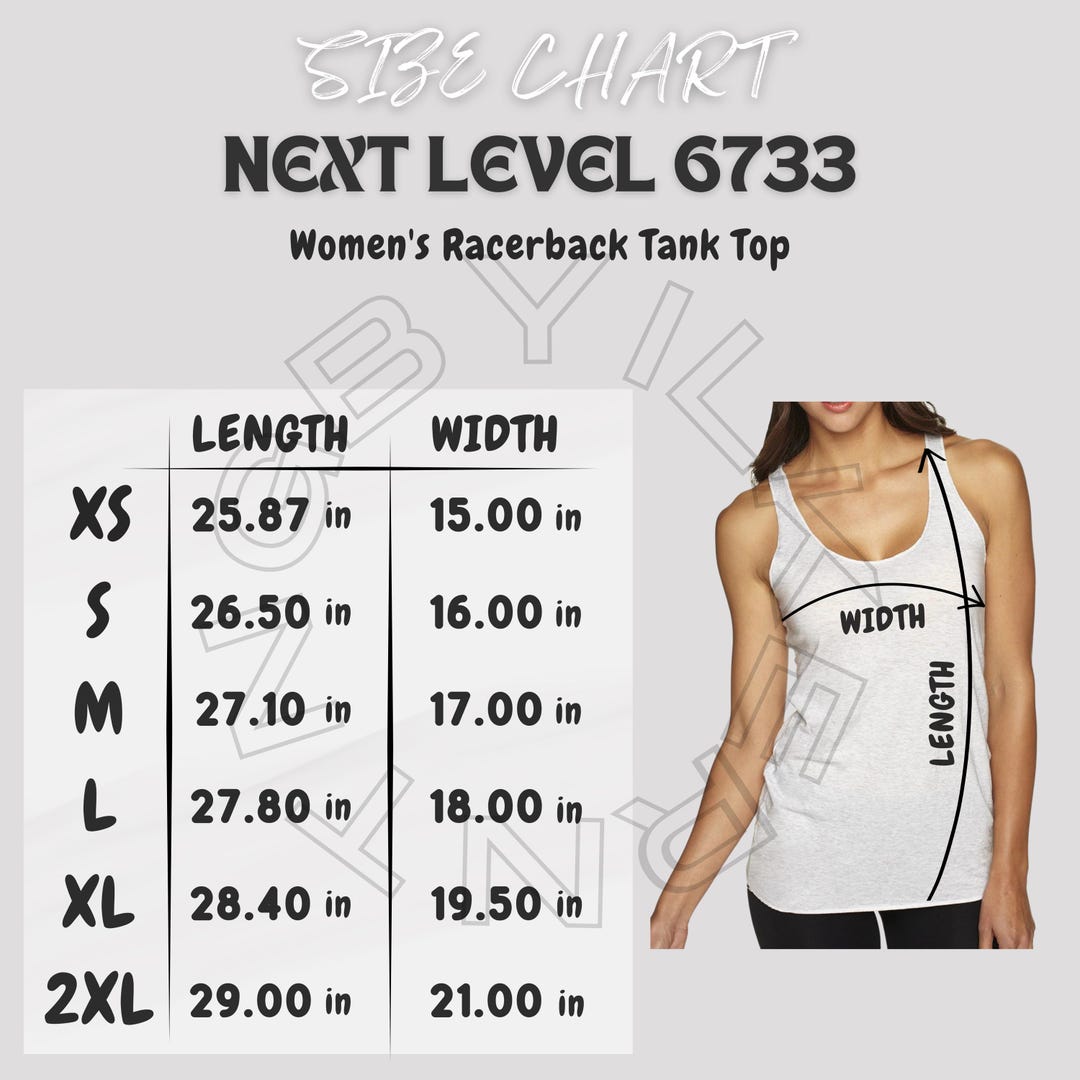 Next Level 6733 Size Chart | Size Chart for Women's Racerback Tank Top ...