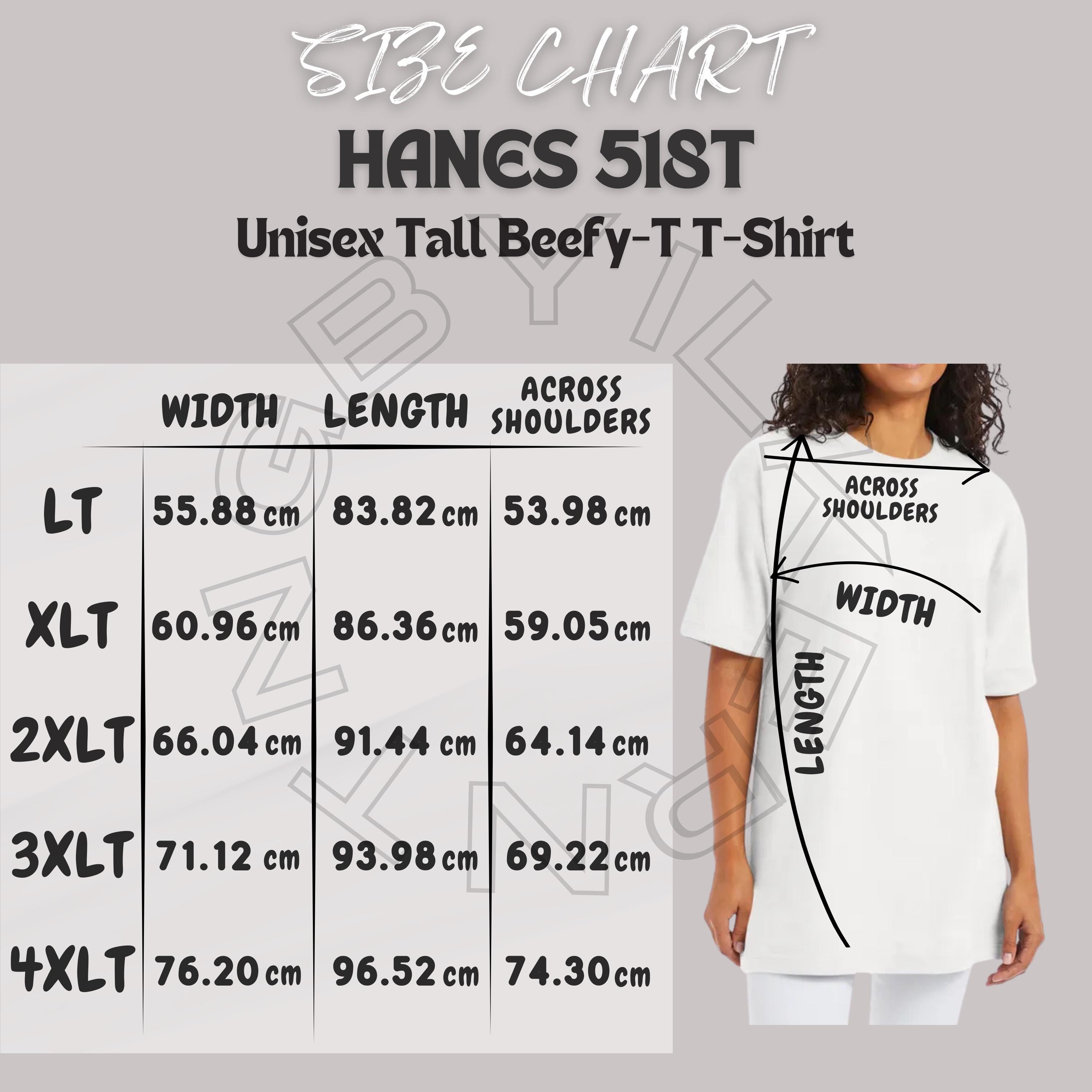 Hanes 518T Size Chart | Size Chart for Unisex Tall Beefy-t T-shirt | Hanes 518T Mockup and Size ...