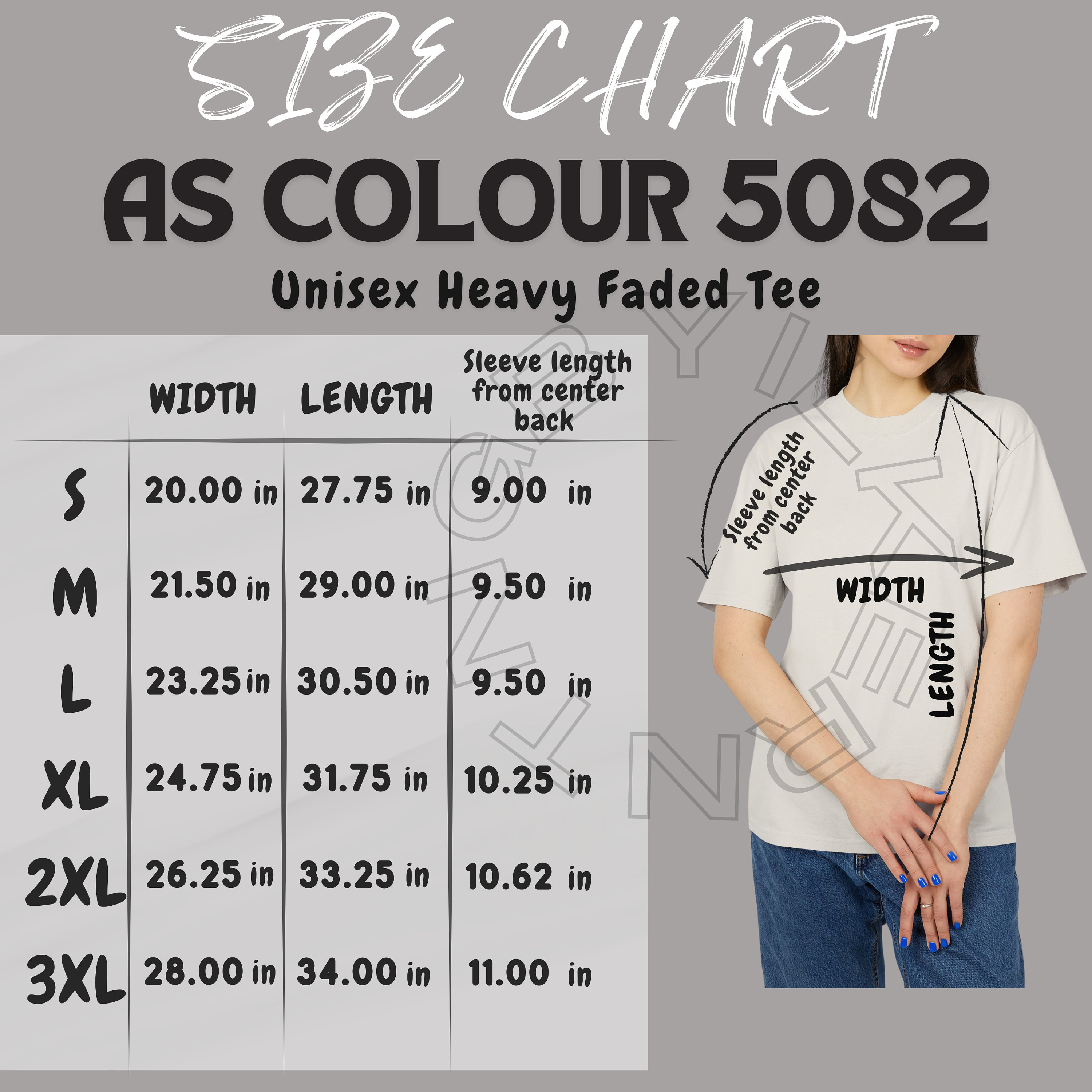 As Colour 5082 Size Chart | as Colour 5082 Mockup and Size Chart Color ...