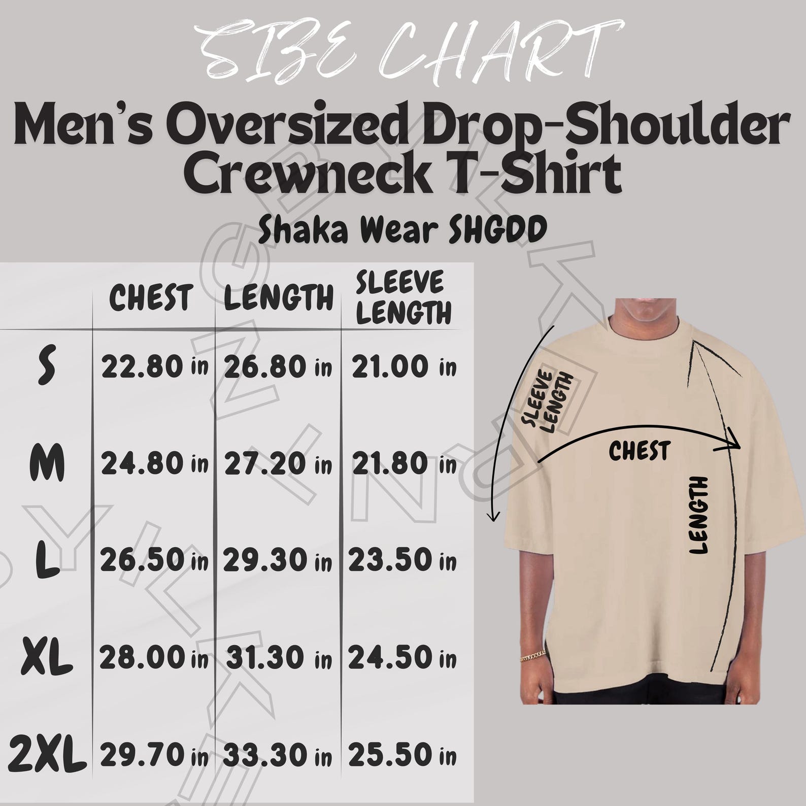 Shaka Wear SHGDD Size Chart | Size Chart for Men's Oversized Drop-shoulder Crewneck T-shirt ...
