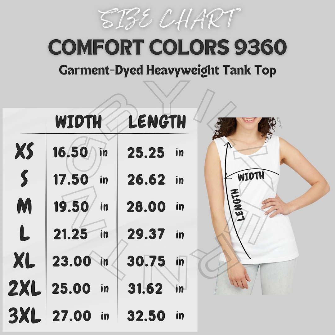 Comfort Colors 9360 Size Chart | Size Chart for Unisex Garment-dyed ...