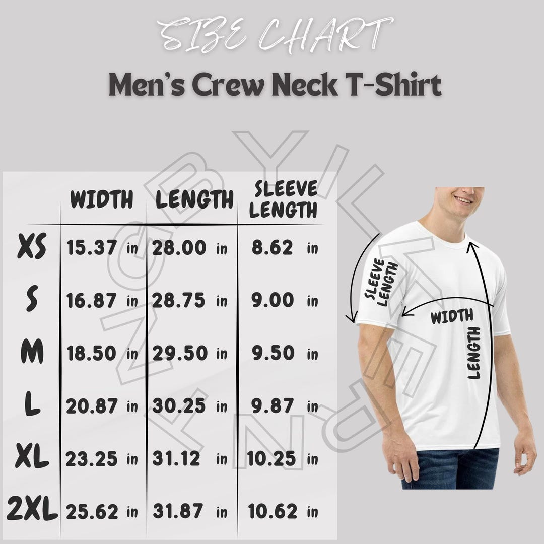 All Over Print Men's Crew Neck T-shirt Size Chart | Men's Crew Neck T ...