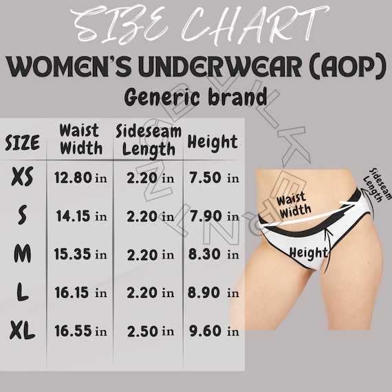 Women s Underwear Size Chart Size Chart for Women s Underwear AOP Womens Underwear AOP Mockup size chart Underwear size chart