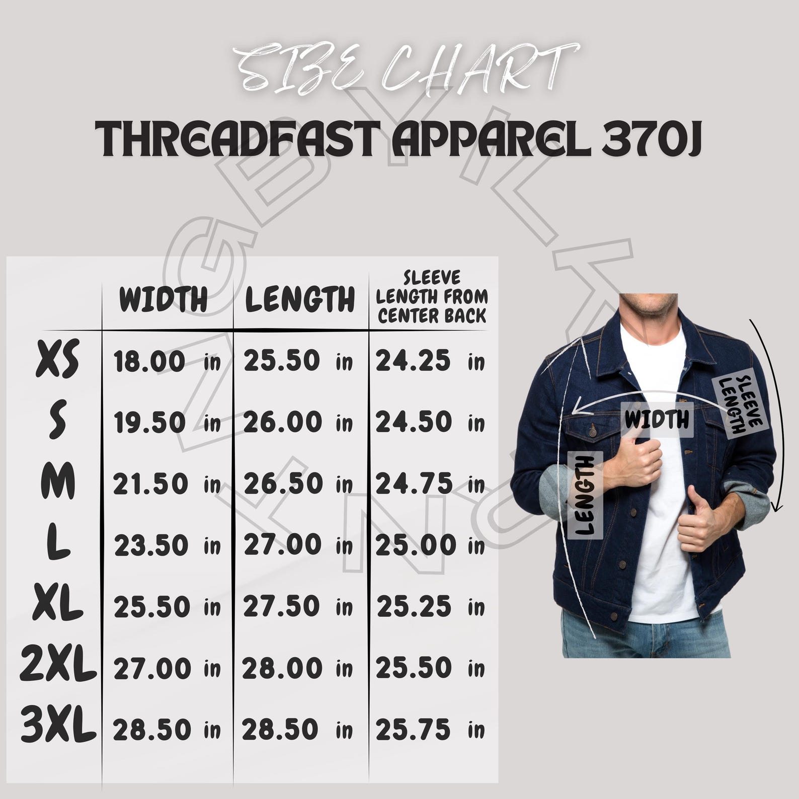 Denim Jacket Size Chart | Threadfast Apparel 370J Size Chart | Denim ...