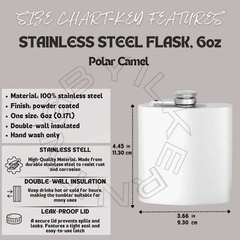 Stainless Steel Flask 6oz Size Chart Key Features I Stainless Steel ...